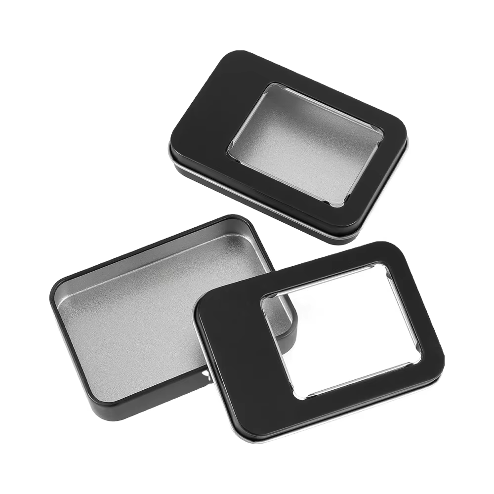 China Custom black square window tin box for cookie gift jewellery ...