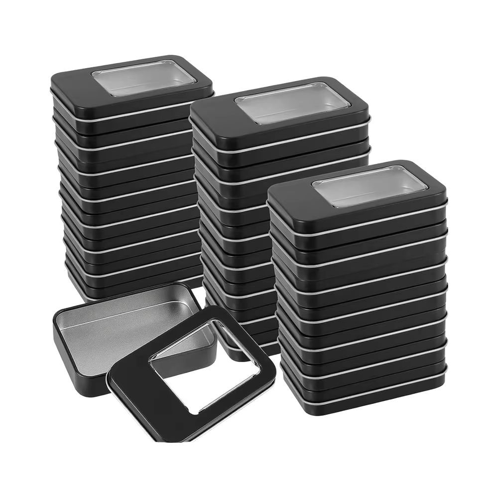 China Custom black square window tin box for cookie gift jewellery ...