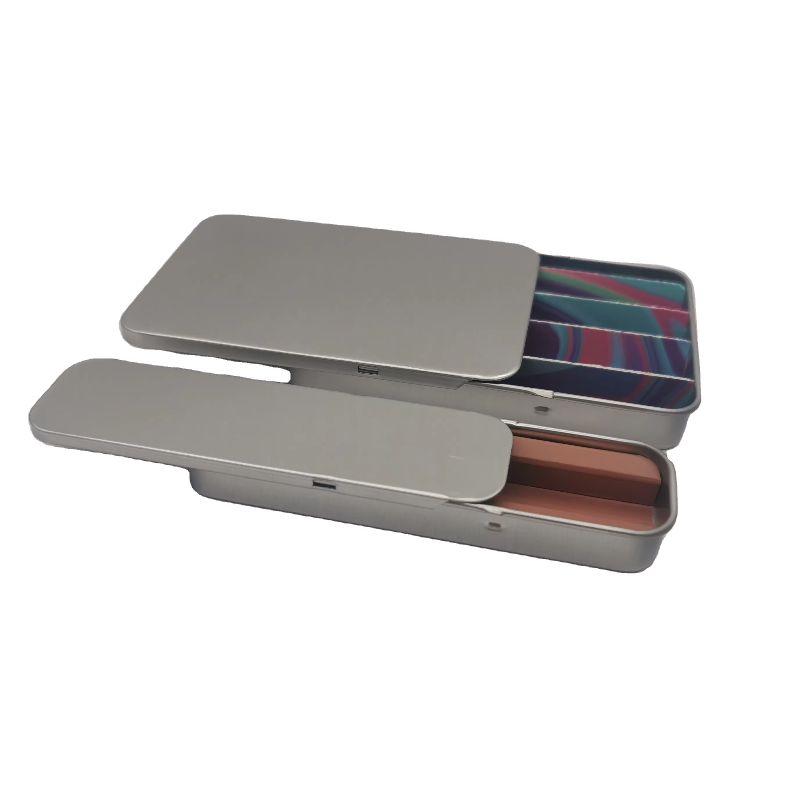 China Rectangle silver Cr Tin Box with sliding lid for pre rolls ...